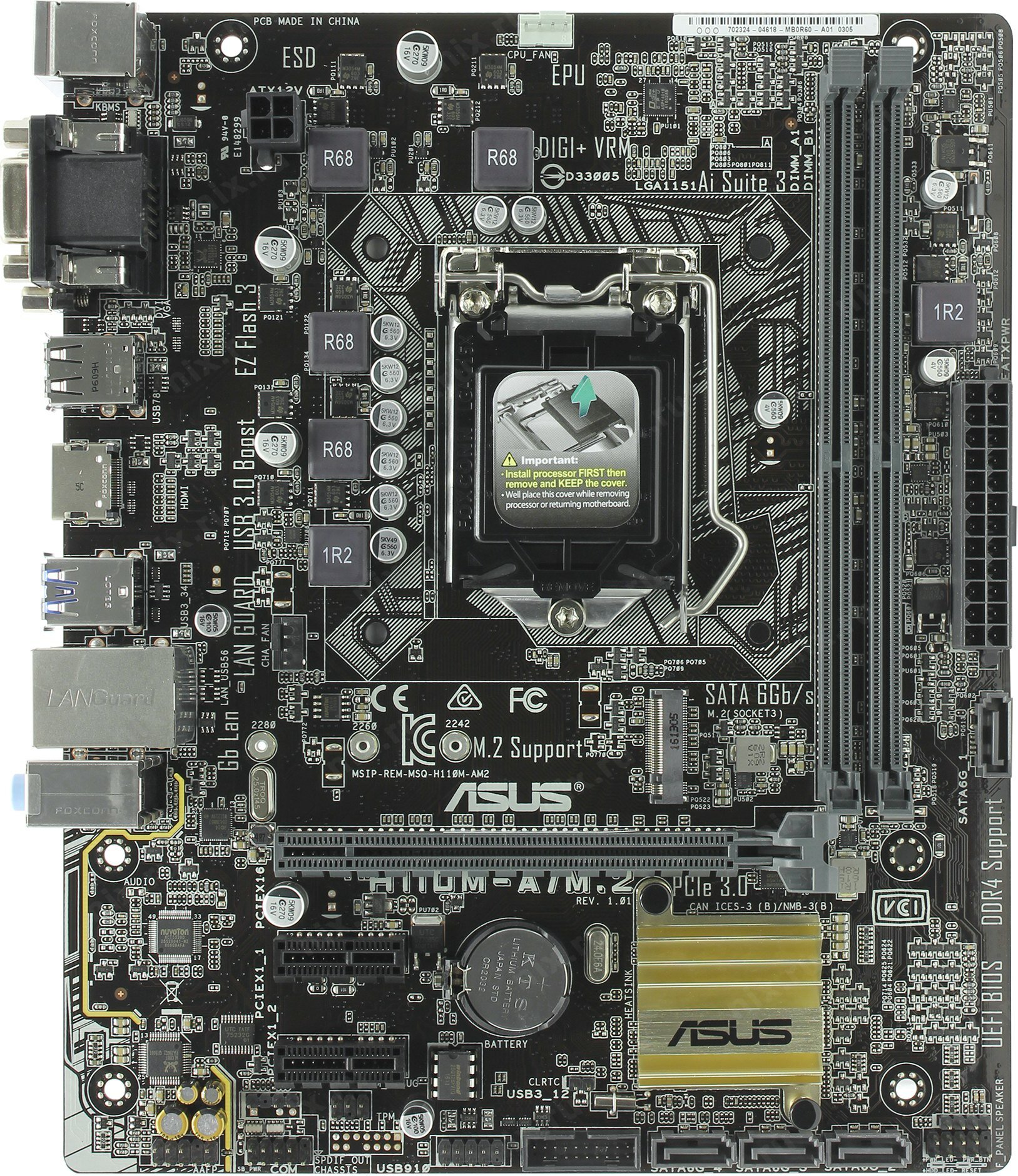 ASUS H110M-A/M.2 LGA1151 PCI-E Dsub+DVI+HDMI GbLAN SATA MicroATX 2DDR4