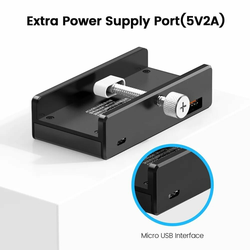 USB-концентратор GGM на 4 порта USB 3.0, зажимной, алюминиевый, скорость до 5 Гбит/с, черный