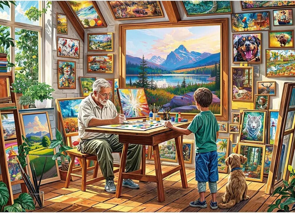 Деревянные пазлы 1000 элементов, подарочная упаковка,50x75cm, Студия живописи, подарочный набор для взрослых, продвинутый уровень сборки 5-10.