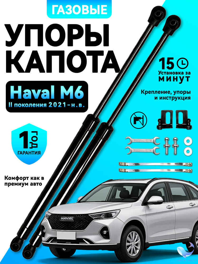 Газовые упоры капота для Haval M6 II поколения 2021-н. в, 2 шт.
