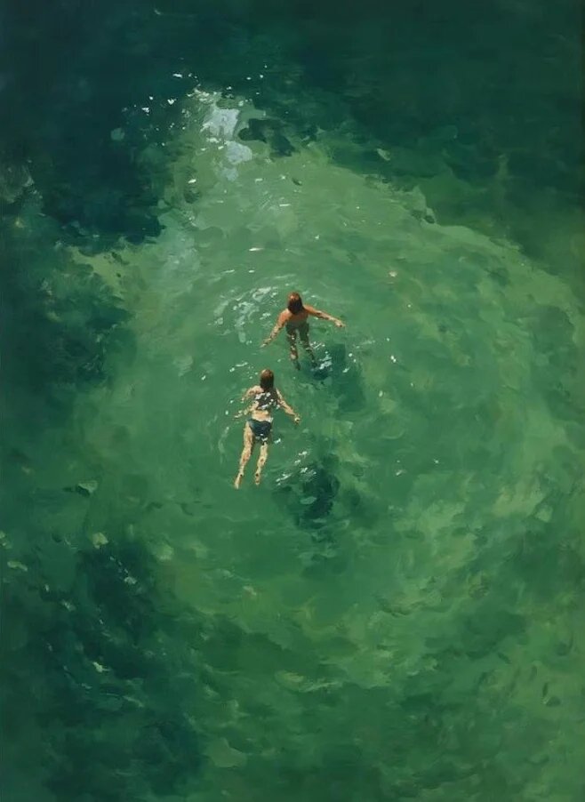 Абстрактная печать на холсте "Плавание в зелёных тонах" 1, 30x40CM No Frame