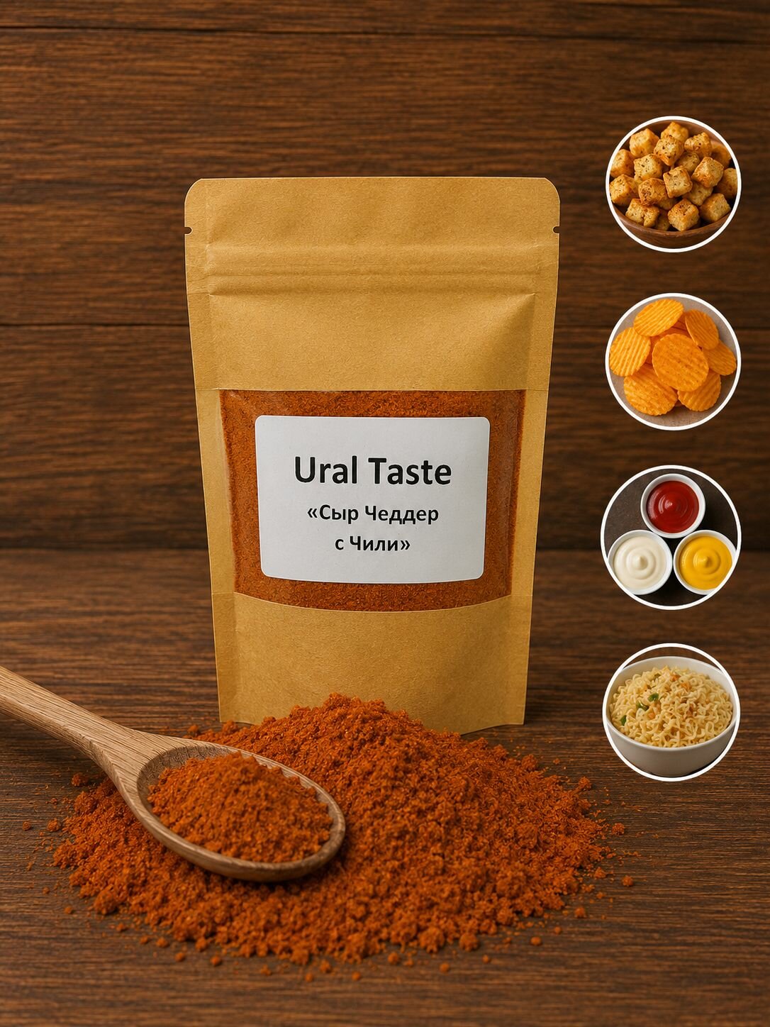 Приправа Ural Taste "Сыр Чеддер", молотая, для бутербродов, выпечки, десертов, 50 г