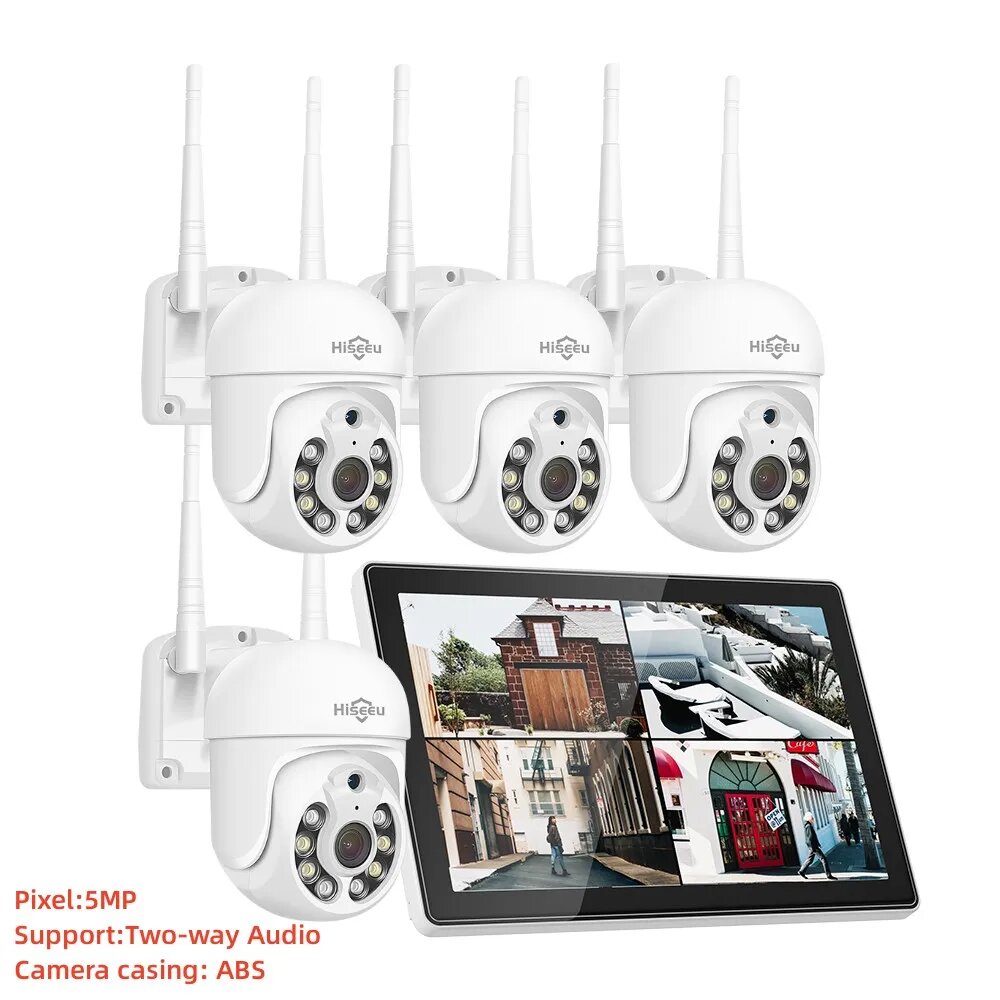 Система видеонаблюдения Hiseeu 3/5MP с монитором 10.1" и 10-канальным NVR, набор IP-камер CCTV с ночным видением, поддержкой P2P, беспроводными камерами PTZ для безопасности