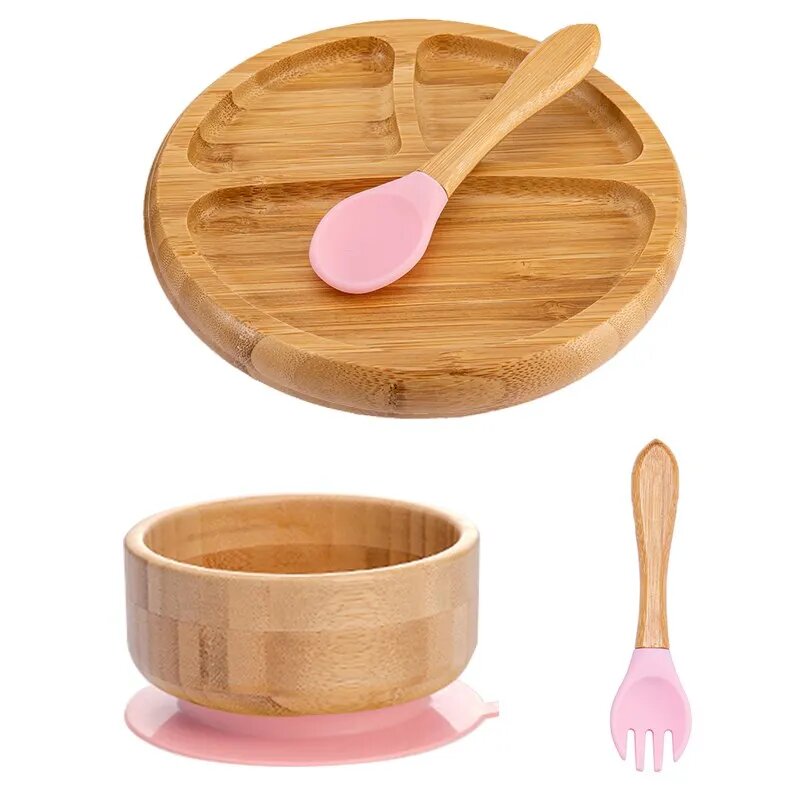Детская бамбуковая посуда 4 шт. Розовый, 4pcs-X