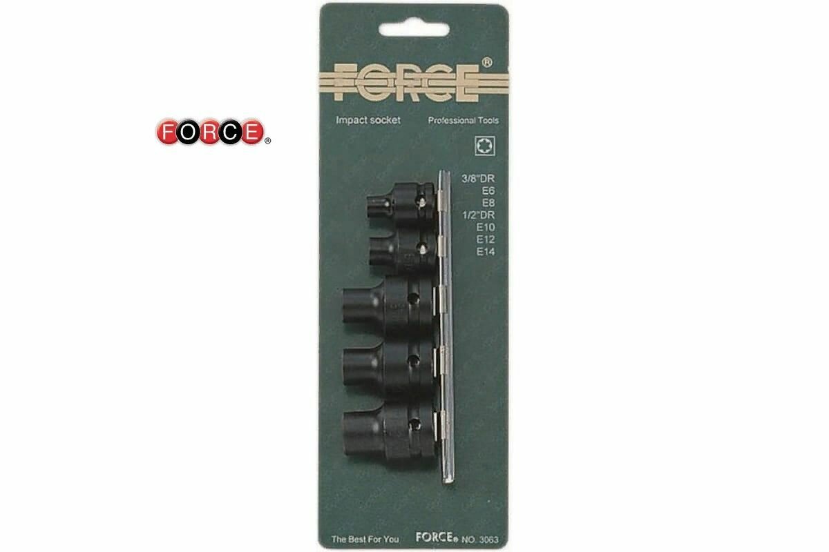 Набор ударных головок Е 3/8",1/2", 5 предметов FORCE 3063