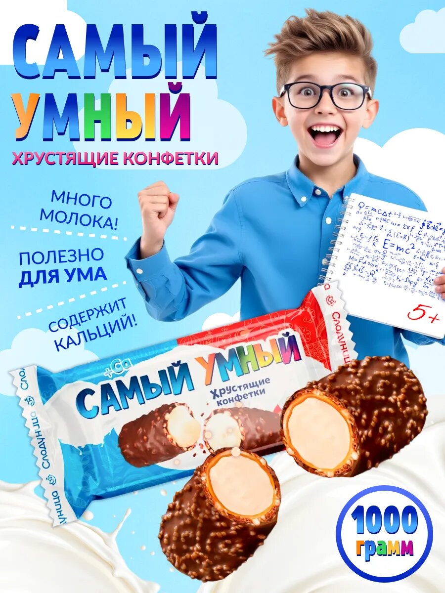 Конфеты Сладуница "Самый умный", хрустящие, пралине с вафельной крошкой, 1кг