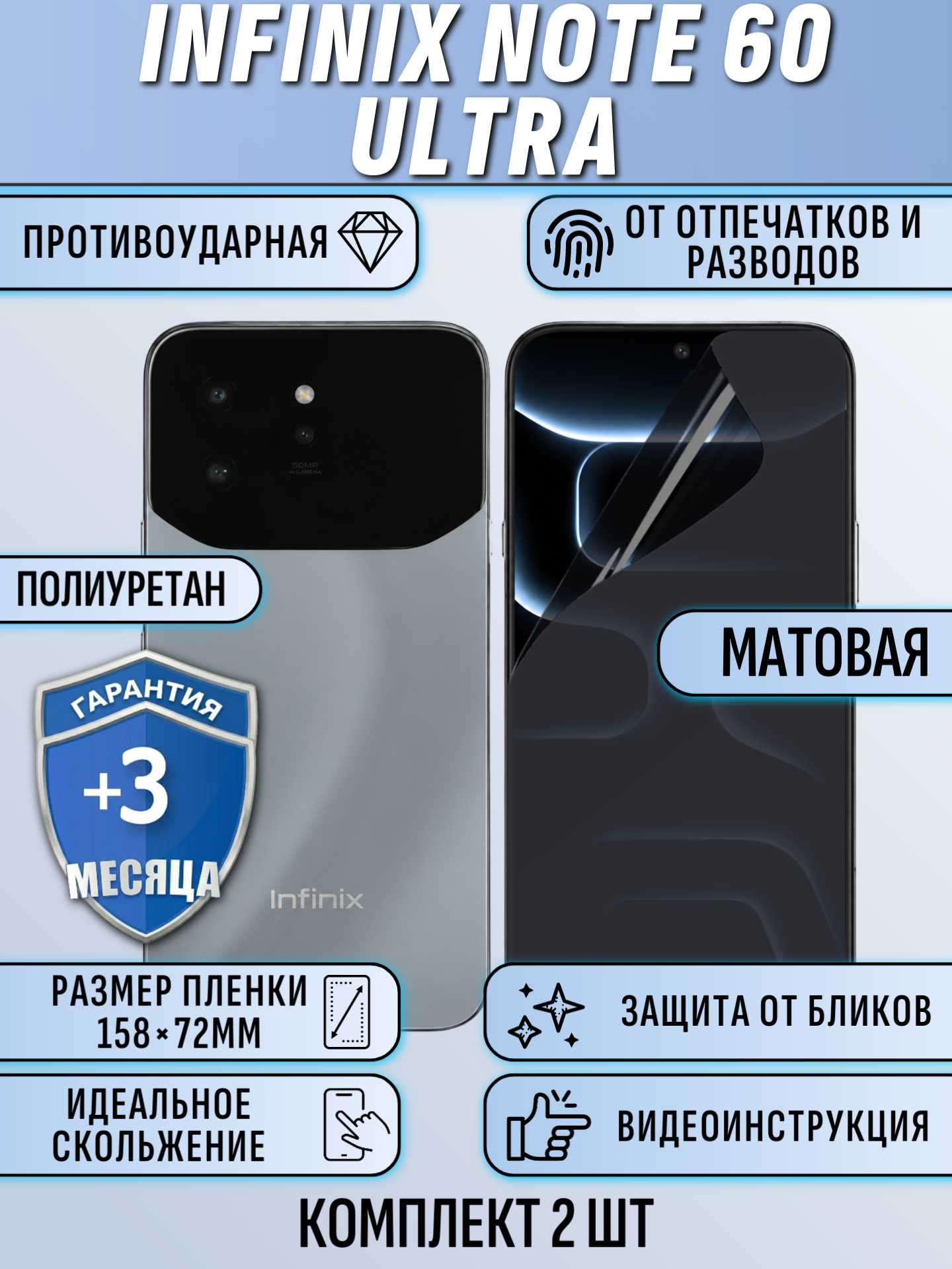 Гидрогелевая пленка Infinix Note 60 ultra матовая защитная полиуретан 2шт