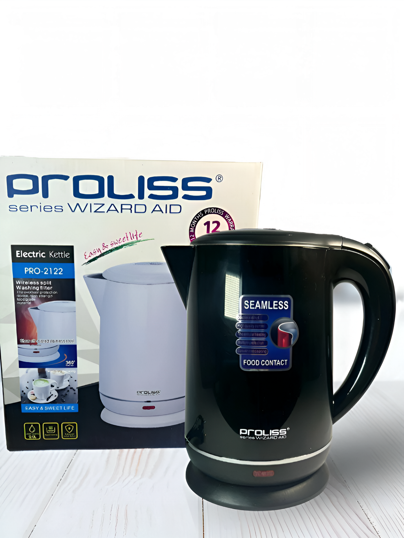 Чайник PROLISS PRO-2122, 2000Вт, двойные стенки, вращение 360°, 2 л , чёрный
