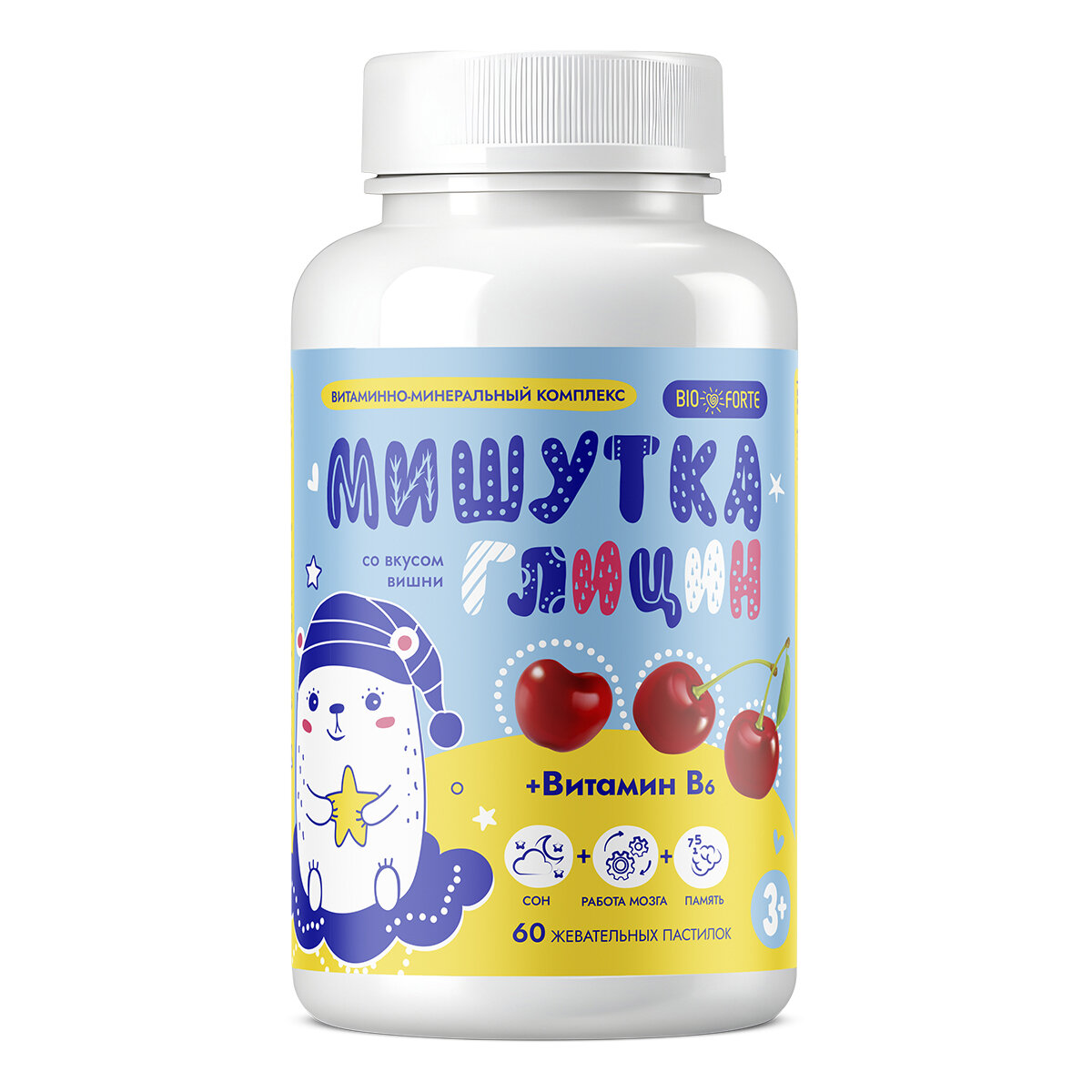 Глицин + Витамин B Мишутка со вкусом вишни 60 шт ComForte