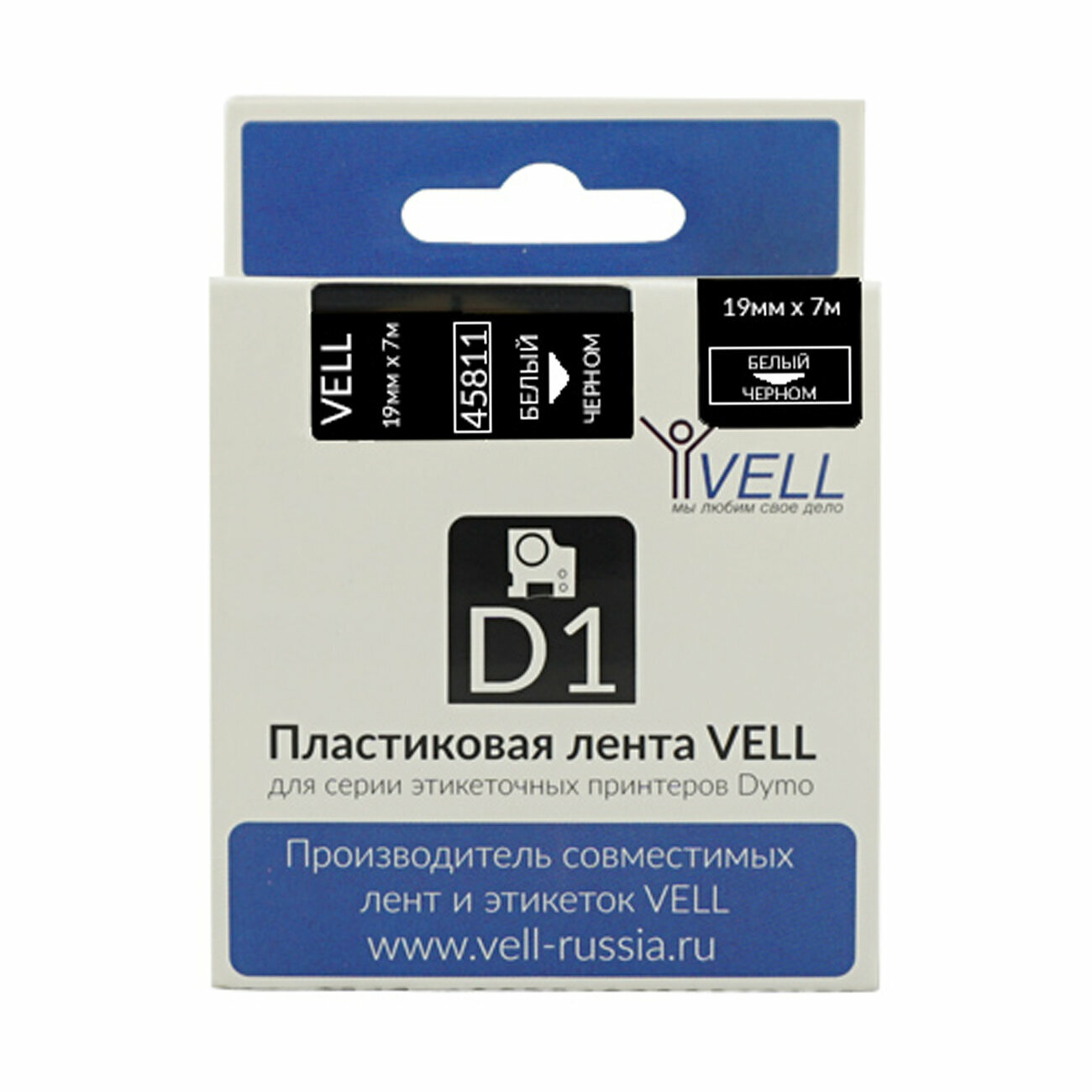 Набор Лента Vell VL-D-S0720910/45811 (19 мм х 7 м, белый на черном) (2 шт)