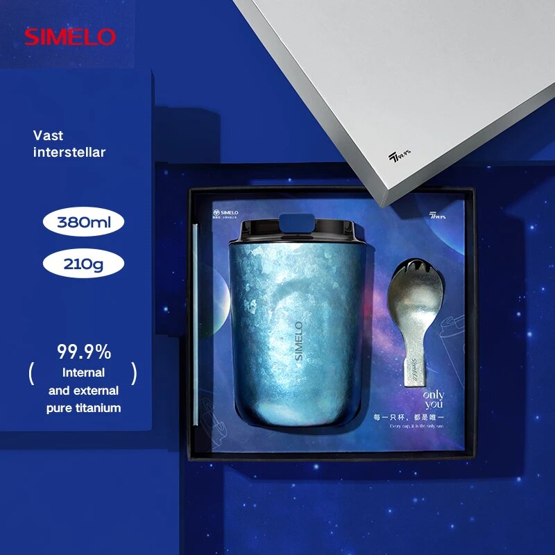 Титановый термос для кофе SIMELO Pure Titanium Insulated, 220 мл/380 мл, вакуумная бутылка для воды с высококачественной подарочной упаковкой