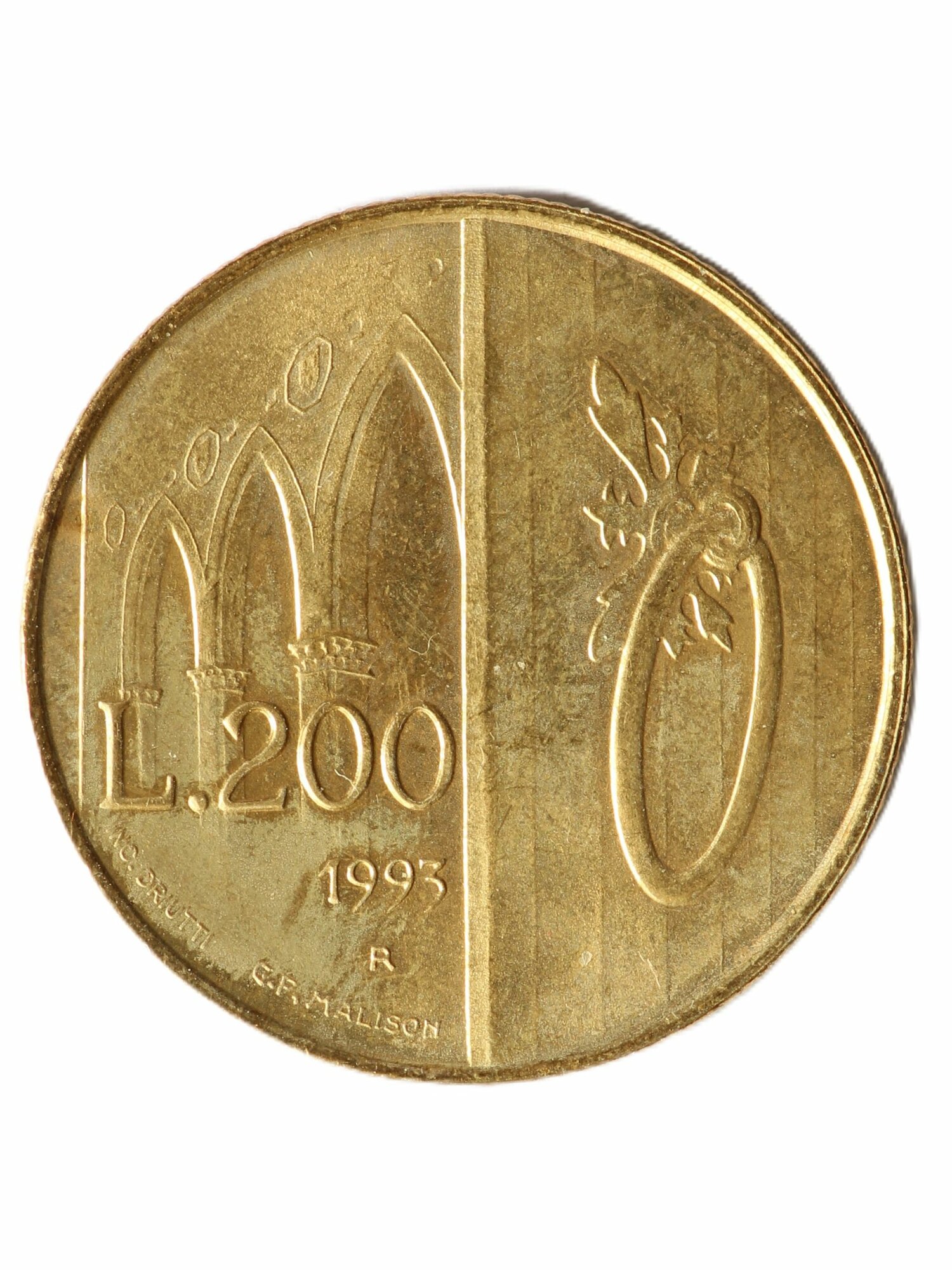 Подлинная монета 200 лир Сан-Марино 1993 года