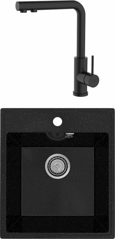 Комплект Мойка Practik PR-M 425-004, черный оникс / Смеситель IDDIS Rule RULBLLFi05, черный