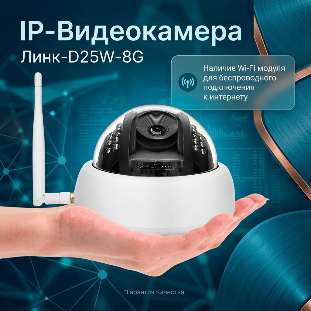 Купольная Wi-Fi IP-камера Линк-D25W-8G - ИК-подсветка, RTSP, запись
