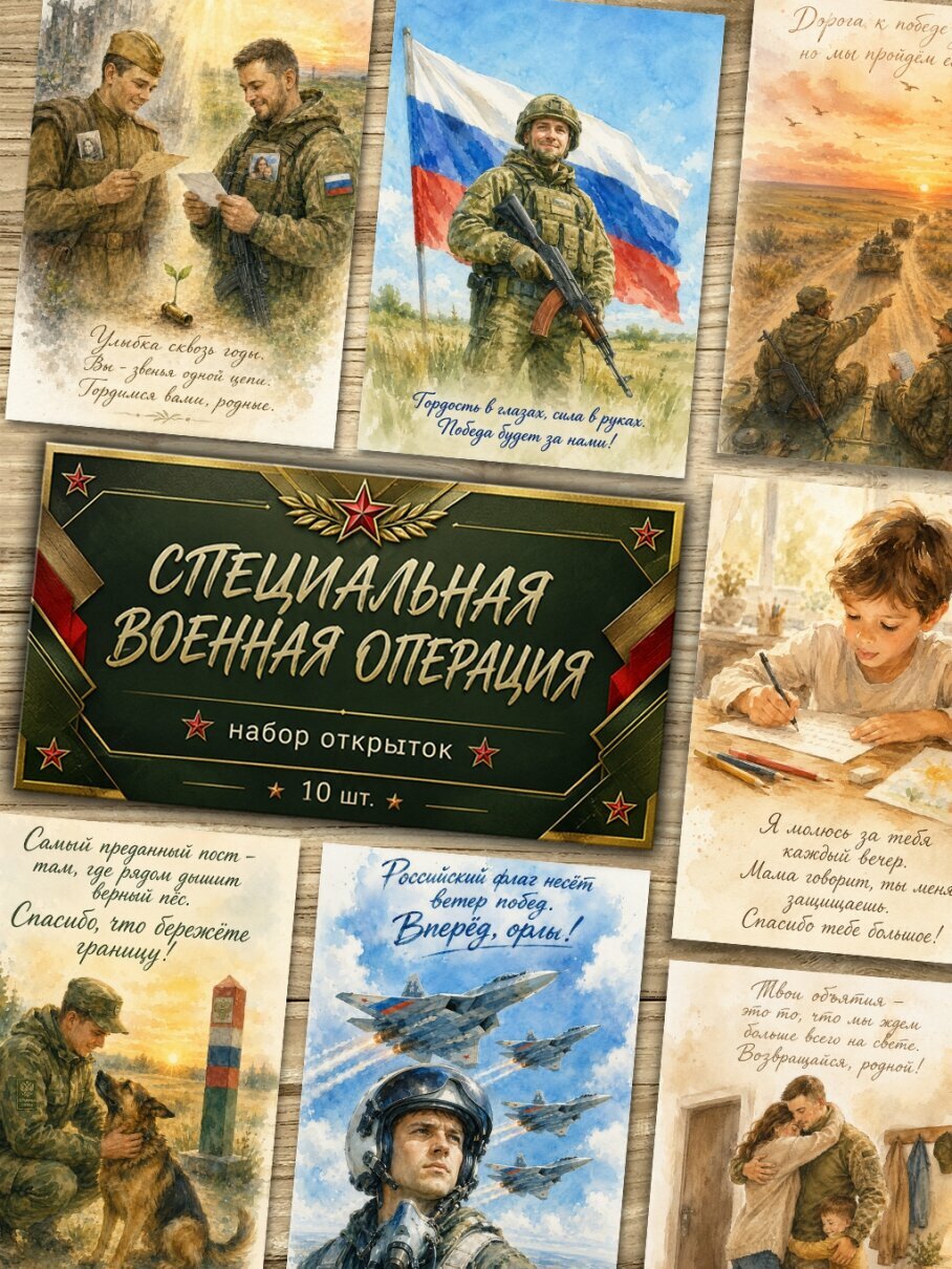 Набор открыток "Амарант" в поддержку наших бойцов , 105х148 мм, 10шт