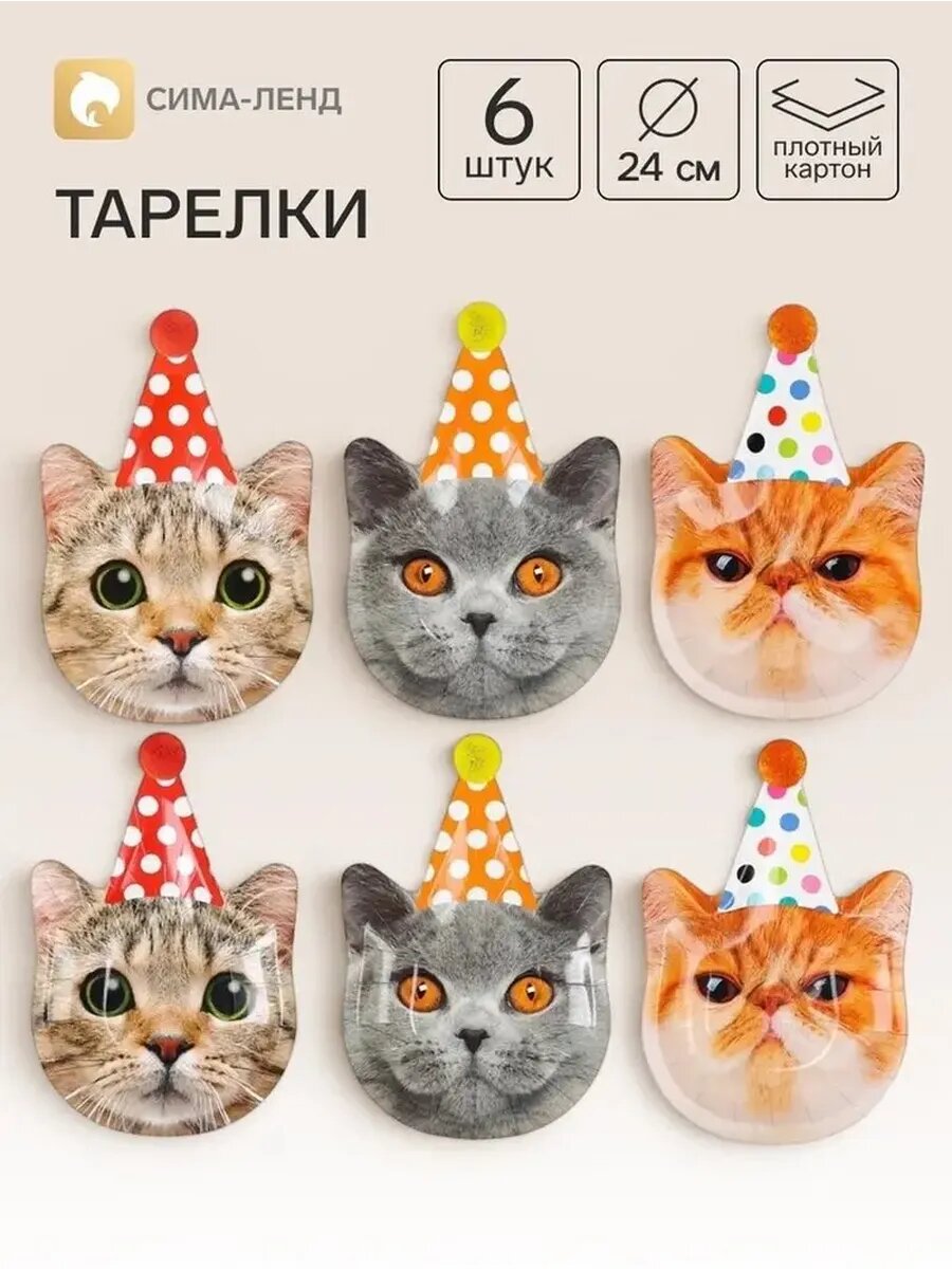 Стильный набор фигурных тарелок с изображениями котиков