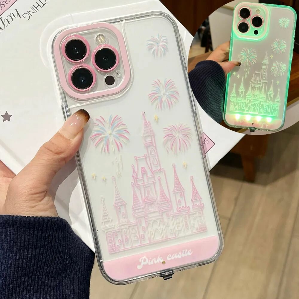 Чехол для iPhone 12 Pro Max, полнообхватный, противоударный, с акустической подсветкой при звонке, сказочный дизайн с фейерверками и замком
