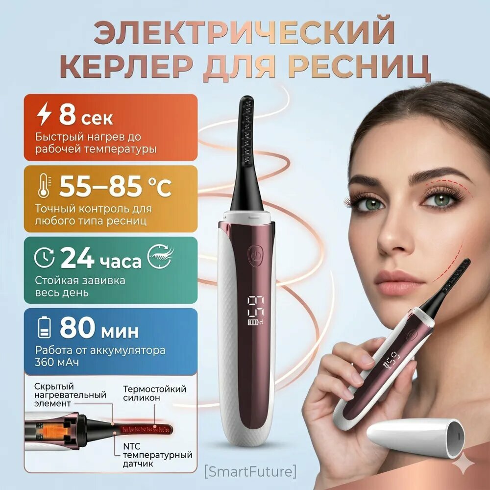 Электрический керлер для ресниц 4 режима 55-85 C LED-дисплей завивка 24ч