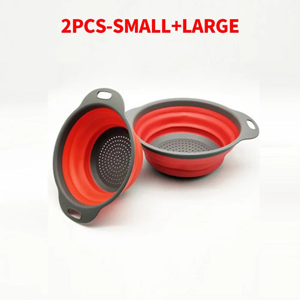 Силиконовый складной дуршлаг для фруктов и овощей Red set