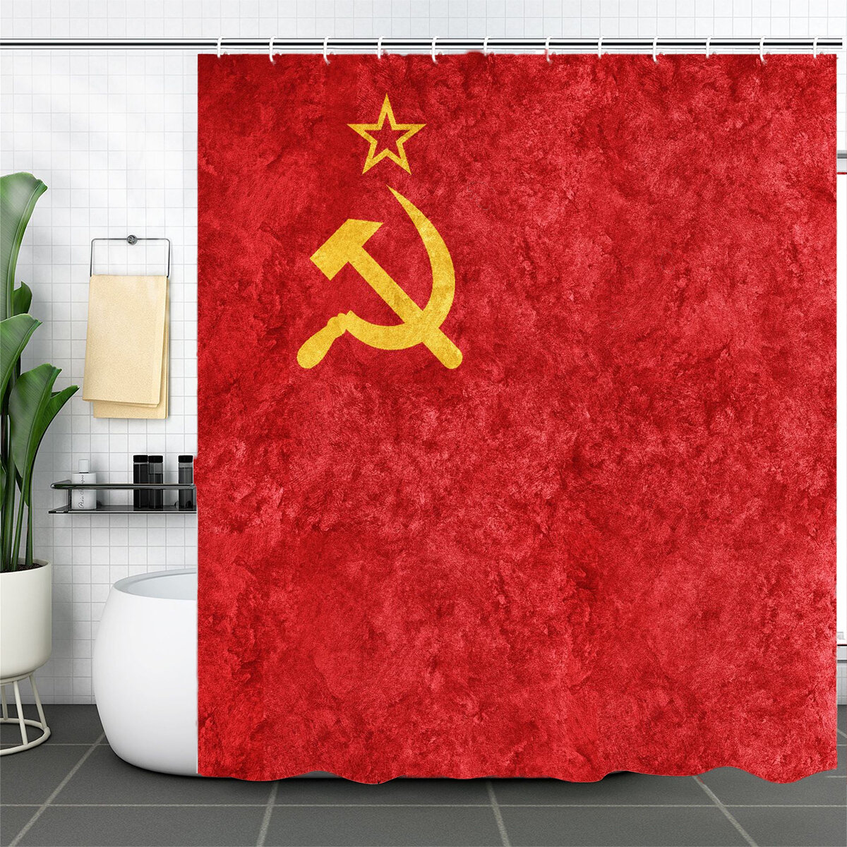 Штора (занавеска) для ванной / душа водоотталкивающая тканевая с кольцами 180 x 180 см Флаг СССР