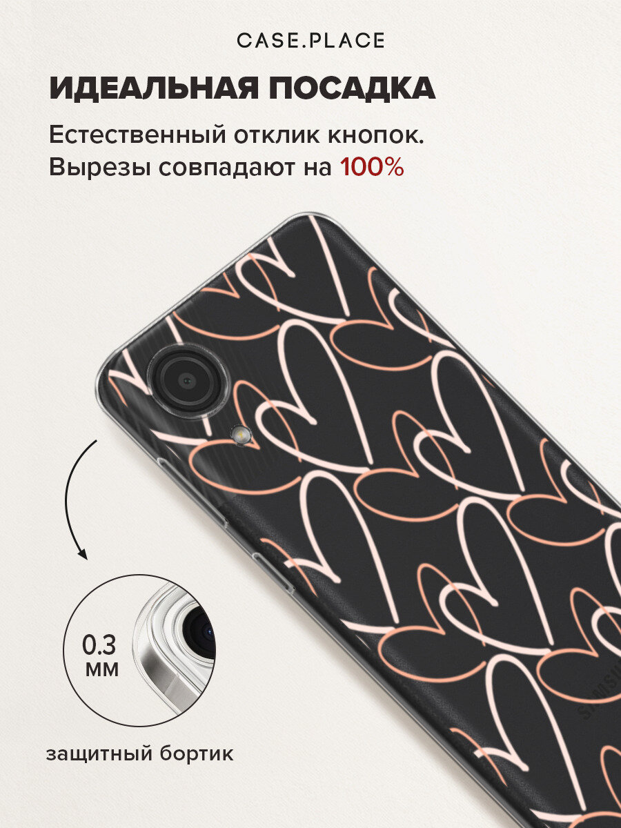 Чехол на Samsung Galaxy A03 Core / Самсунг Галакси А03 Core с принтом "Узор из сердечек", прозрачный — фото 1