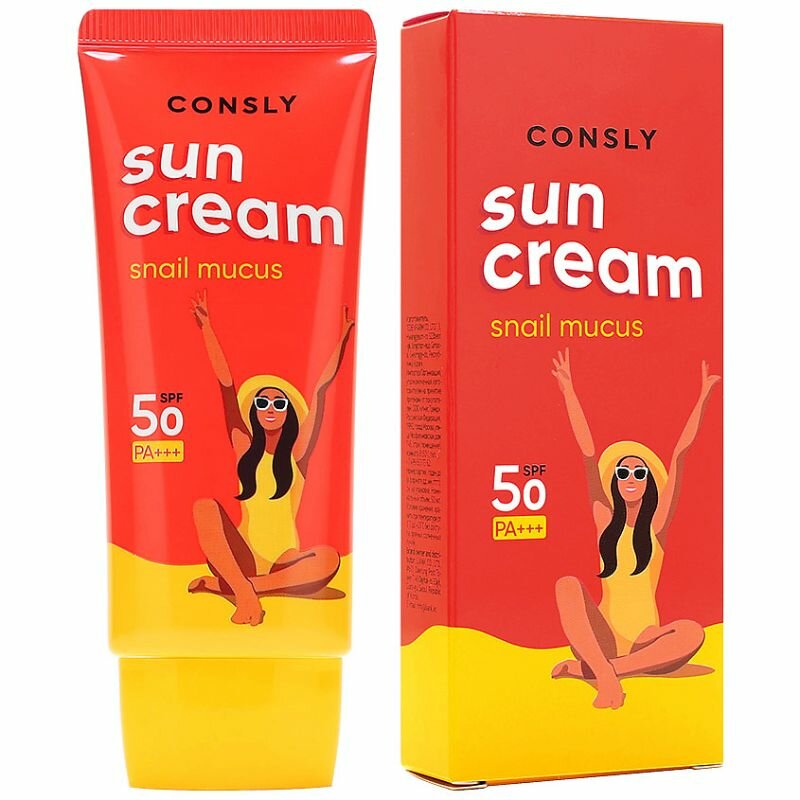 Consly Солнцезащитный крем с муцином улитки SPF 50+/PA+++ для комбинированной и жирной кожи, 50 мл