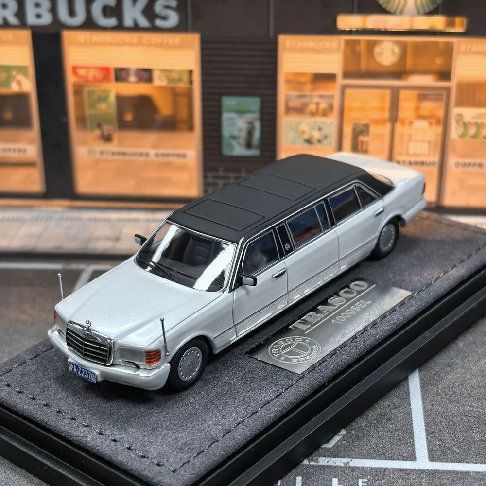 Машинка MZS 1:64 HEC White Mercedes-Benz W126 1000Sel Luxury Limousine Model Diecast Metal Car Collection Gifts
