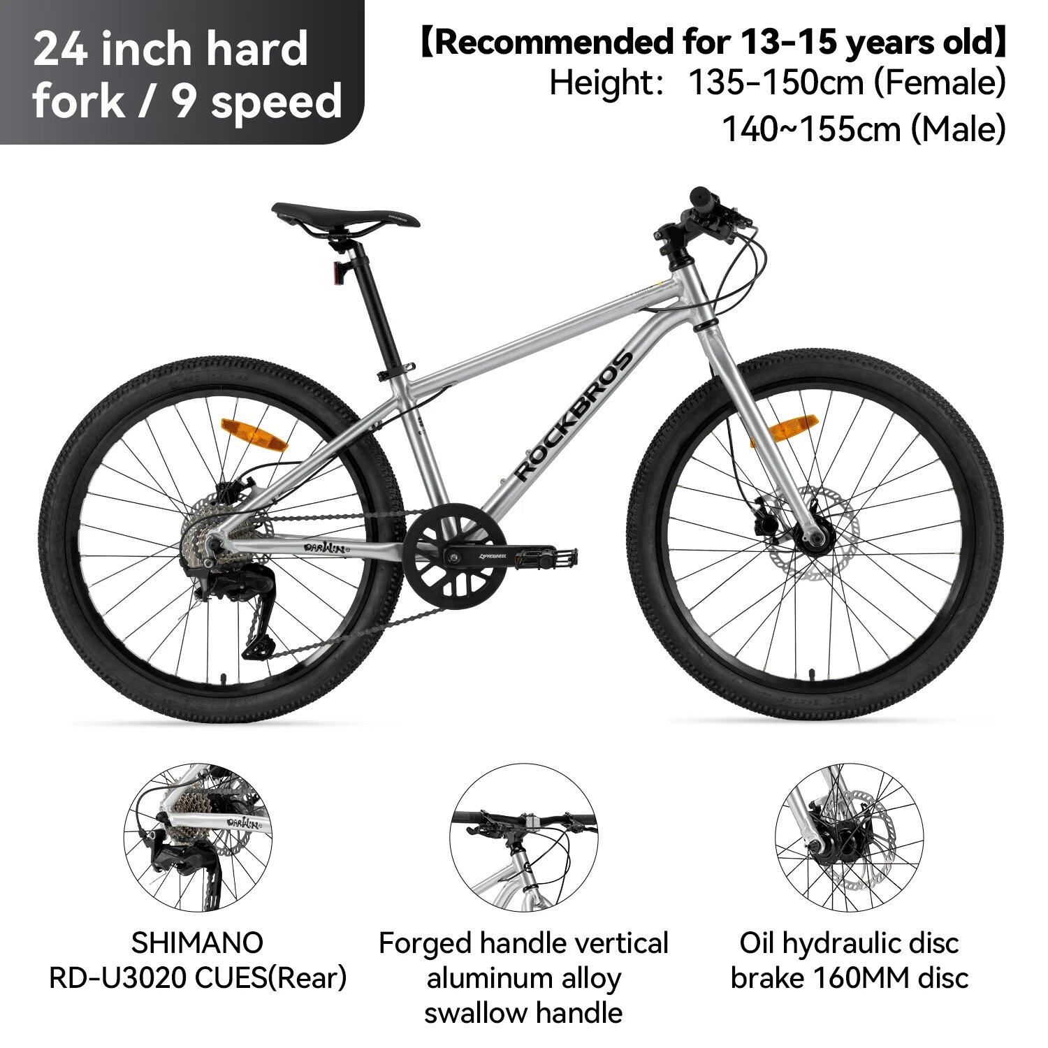 ROCKBROS MTB Легкий горный велосипед 20 дюймов, 24 дюйма, 26 дюймов с задней переключателе 7-9 скоростей, дисковыми тормозами для подростков и студентов