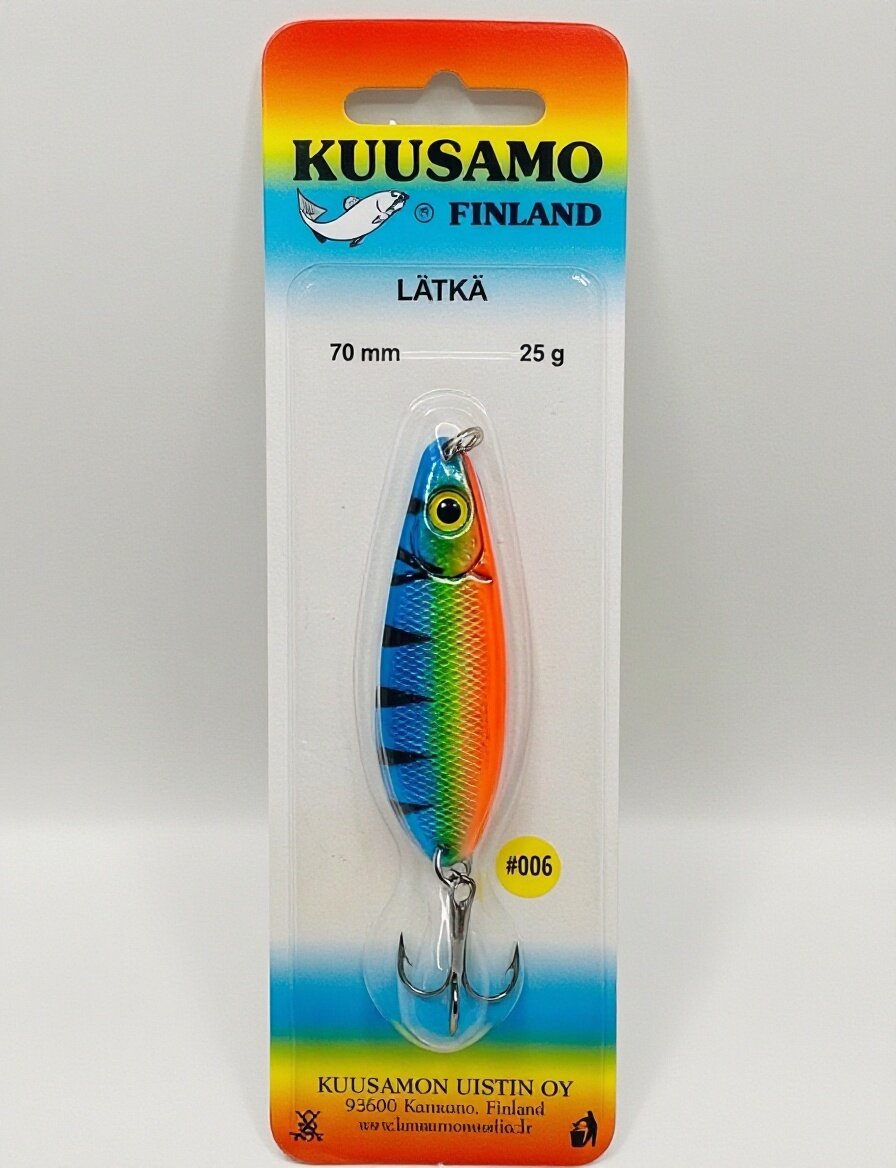 Блесна колебалка Kuusamo Latka 70мм, 25г: колеблющаяся блесна на хищника