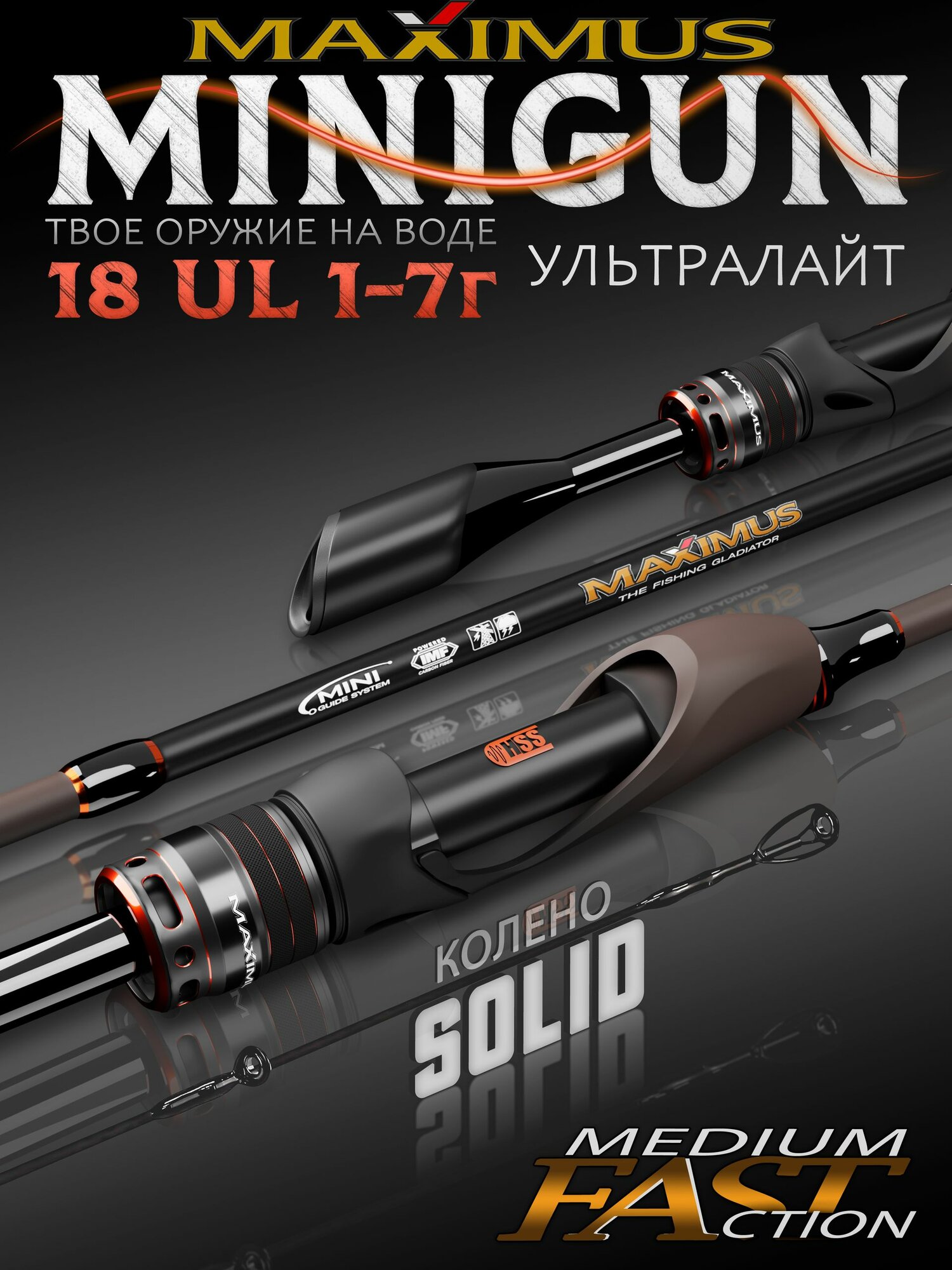 Спиннинг Maximus MINIGUN 18UL 180 см 1-7 грамм (top solid), ультралайт спиннинг 1-7 для мормышинга, лайт для микроджига, штекерный, удочка