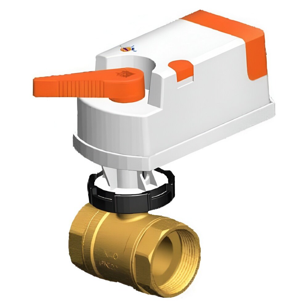 Кран шаровой DN.ru 59-304-PTFE-SP-T-ED 2″ Ду50 Ру20 двухходовой, неполнопроходной, резьбовой, материал корпуса - латунь 59(ЛС59-1), уплотнение - PTFE, с электроприводом 4-20мА AC24V