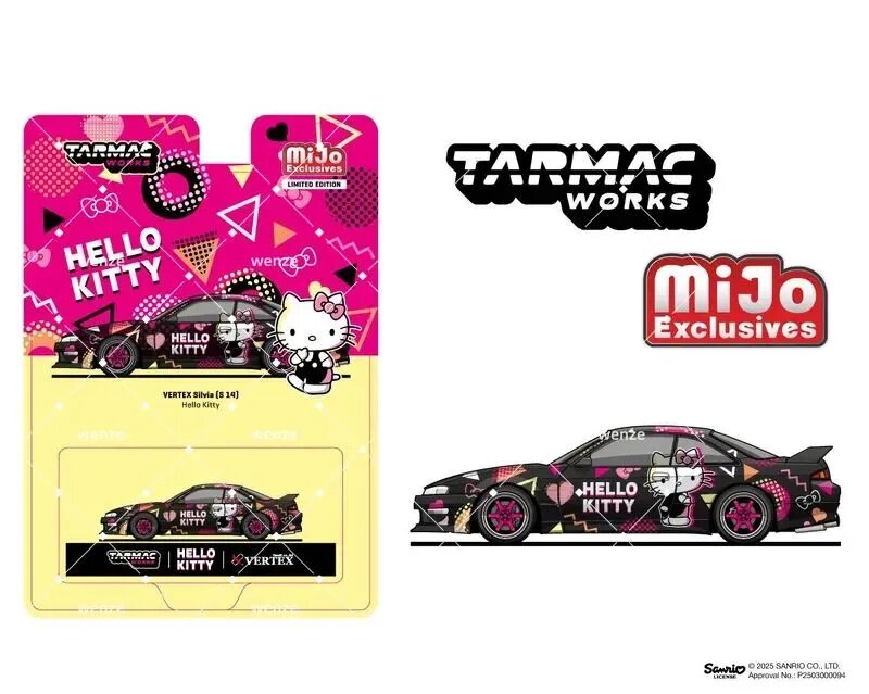 Машинка TW Tarmac Works 1:64 Vertex Nissan Silvia S14 Sanrio Hello Kitty Die-cast Alloy Model Collection Toy Children Gifts