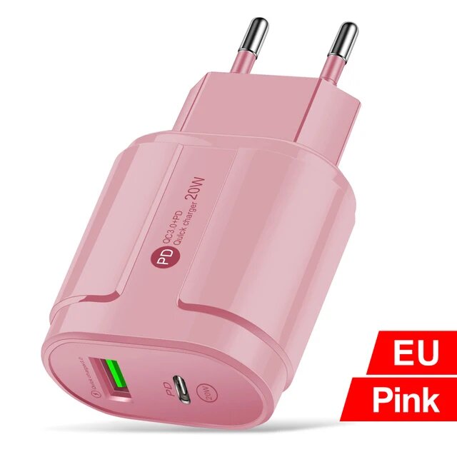 Зарядное Устройство USB-C PD 20 Вт Для Быстрой Зарядки, Цвет Макарон, С Двумя Розовый, EU-Pink