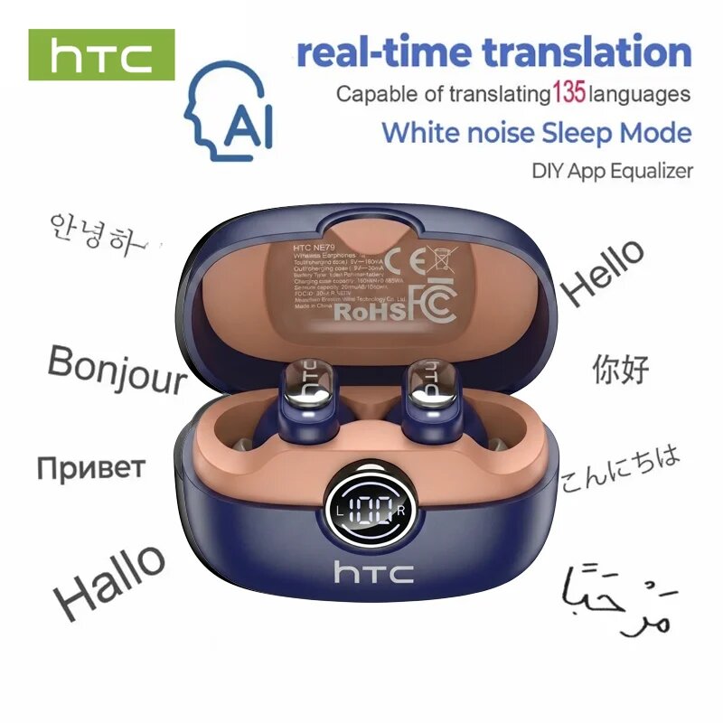 HTC NE79 TWS Bluetooth наушники с AI-переводом Blue orange AI