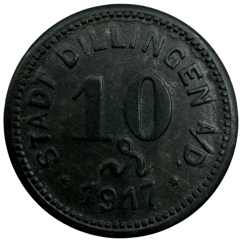 Германия, Германская империя, Диллинген 10 пфеннигов 1917 г. (Герб)