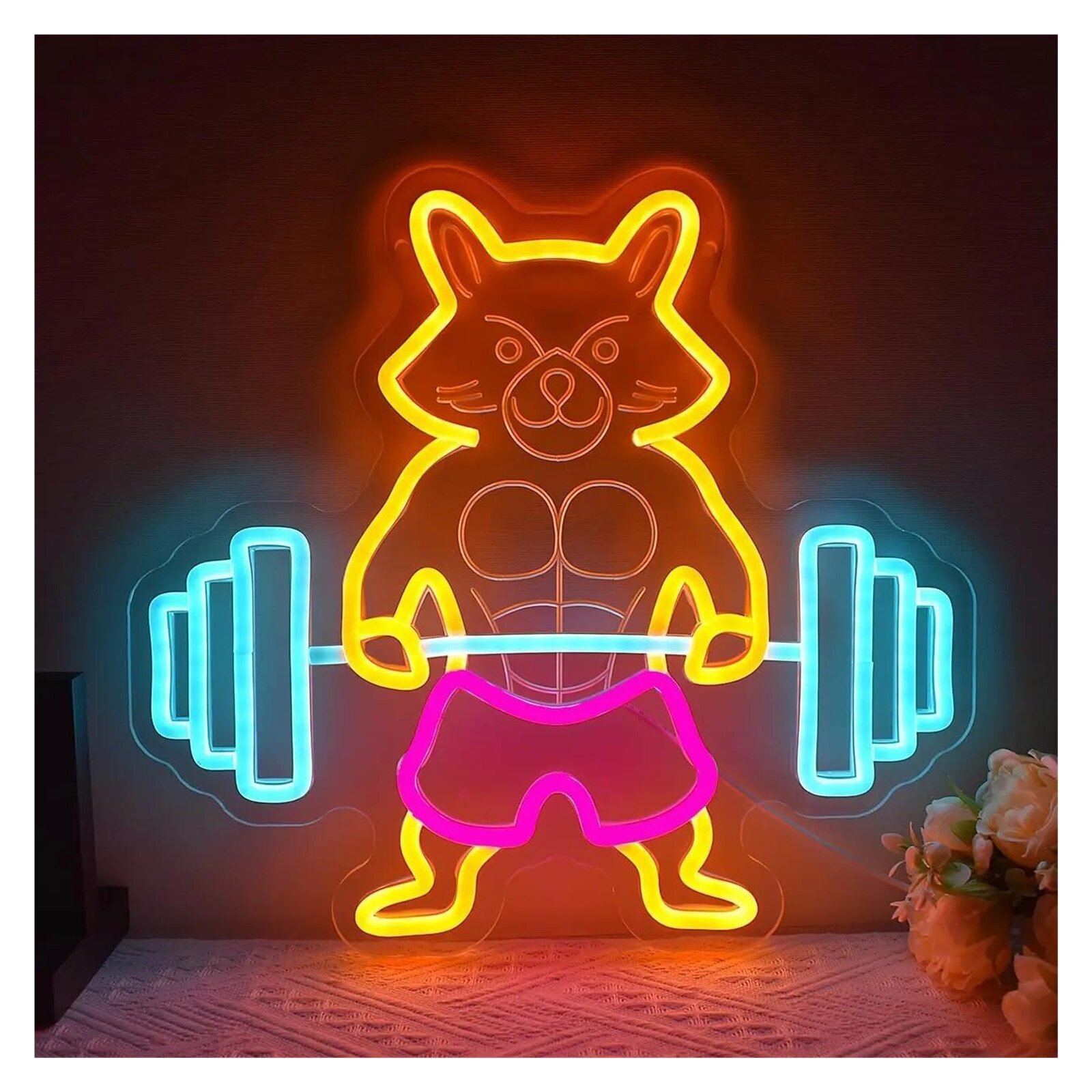 Неоновая вывеска Racoon Weightlifting с питанием от USB, светодиодная, для спортзала 34.5cmx32cm