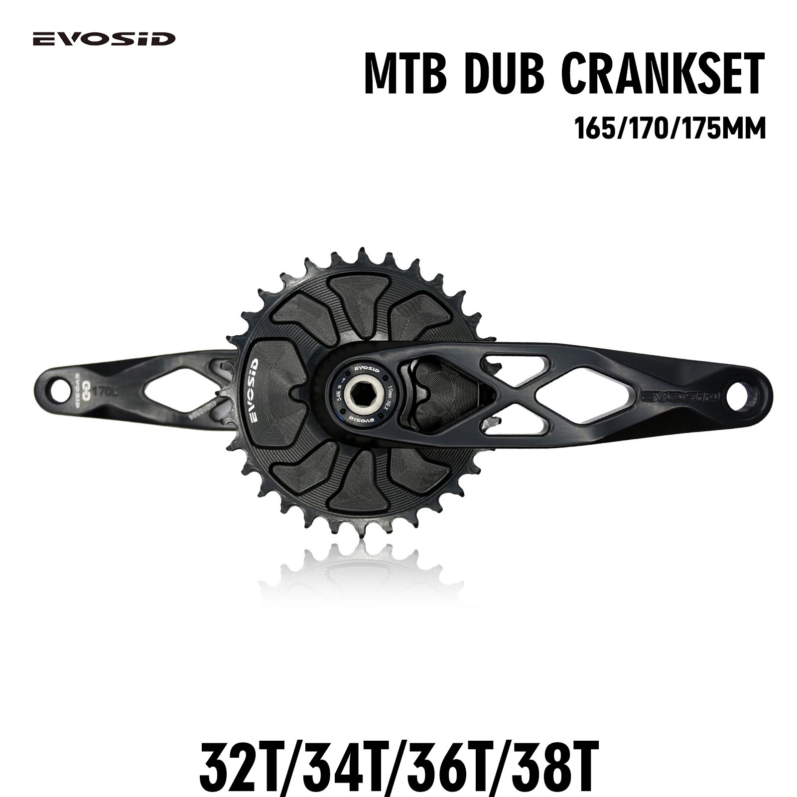EVOSID Шатуны для горного велосипеда R-SPEC Trail Hollow Bike Crank 165mm, Black Crank 38T