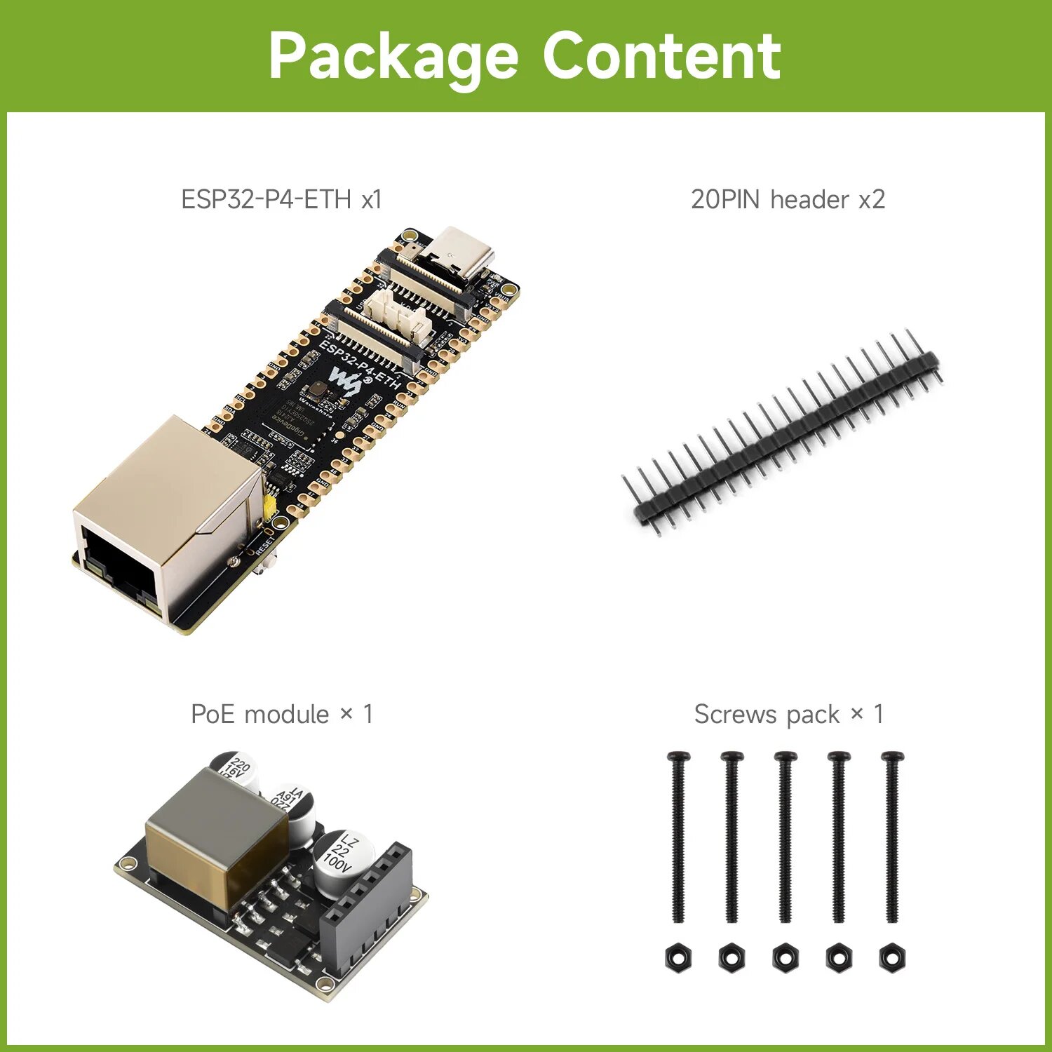 Waveshare ESP32-P4-ETH плата P4-POE-ETH-NH