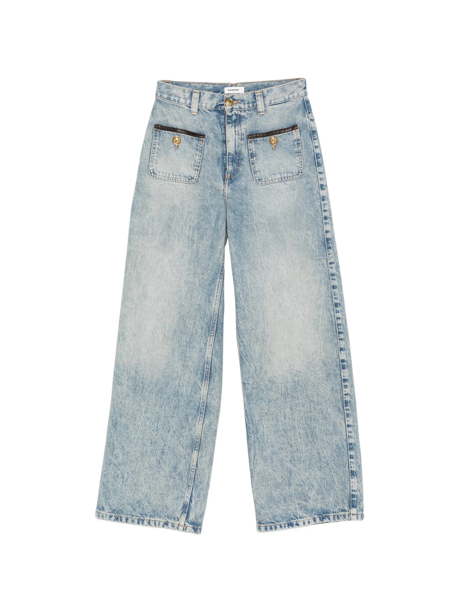Джинсы Leather-trim wide-leg jeans 