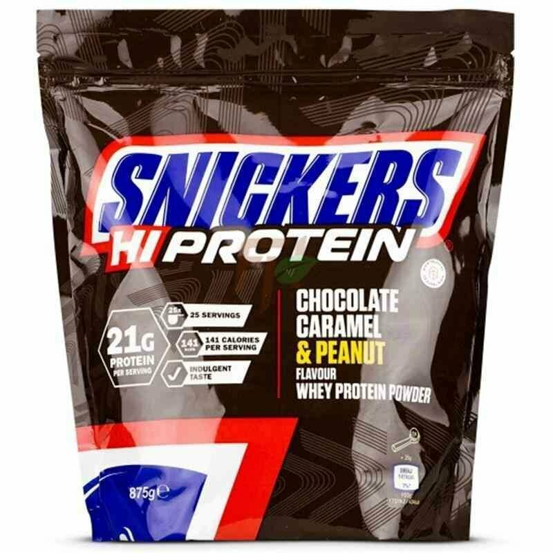 Сывороточный протеин Snickers Hi Protein Powder шоколад-карамель-арахис, 875 г, 25 порций