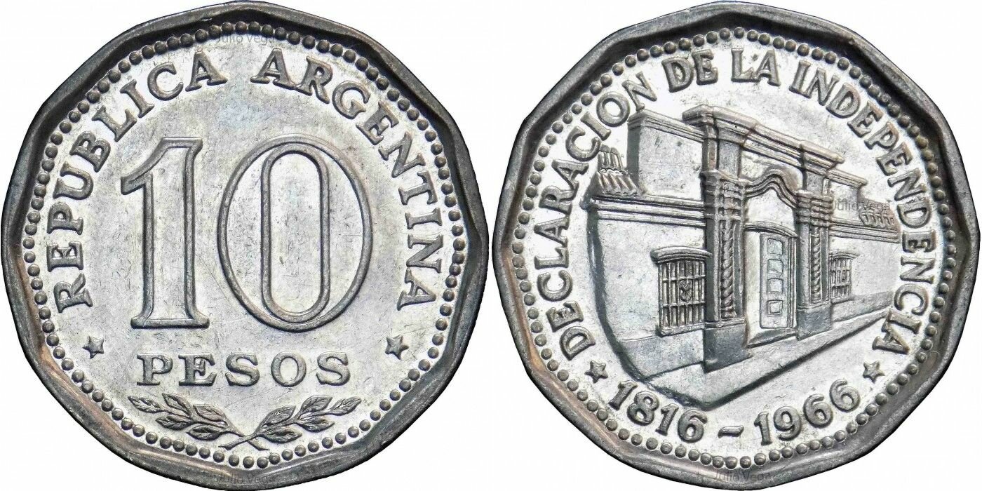 Аргентина 10 песо, 1966 150 лет Декларации о Независимости XF