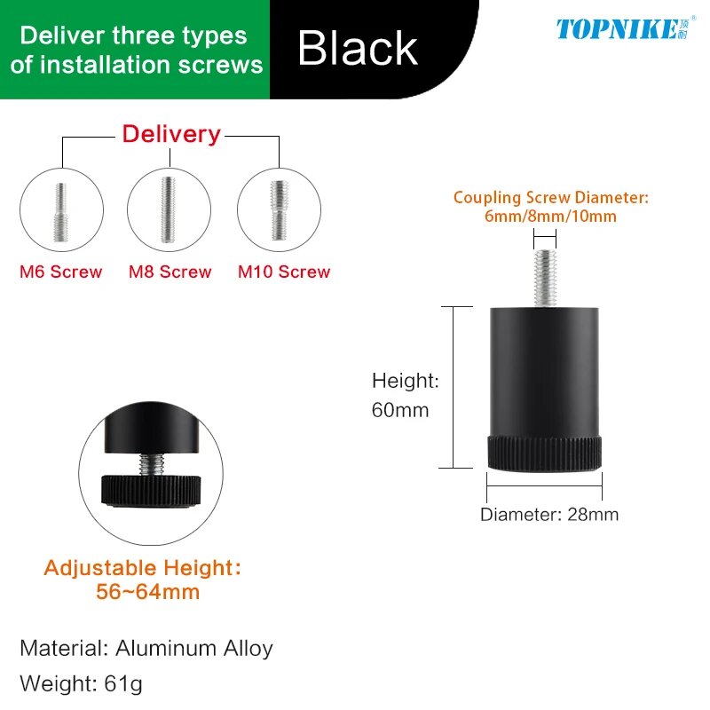 Регулируемые ножки для мебели TOPNIKE 4 Pcs, black 6cm-m6m8m10