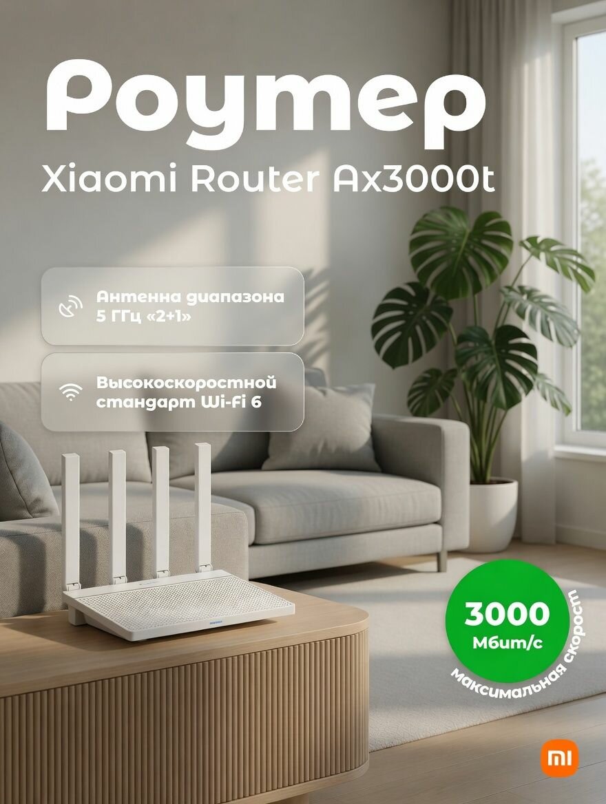 Роутер Wi-Fi роутер Mi Router AX3000T, CN версия, с инструкцией и переходником