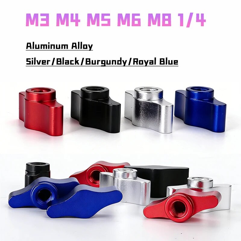 Регулируемые гайки-барашки M3 M4 M5 M6 M8 1/4" из алюминия M6(1pcs), Черный, Black