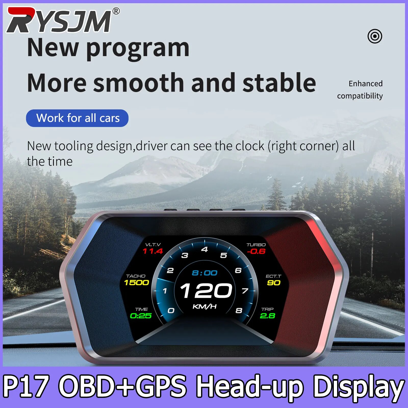 P17 OBD2 GPS Бортовой Компьютер С Цифровым Проекционным Дисплеем, Спидометр, Сигнализация Превышения Скорости, Тахометр
