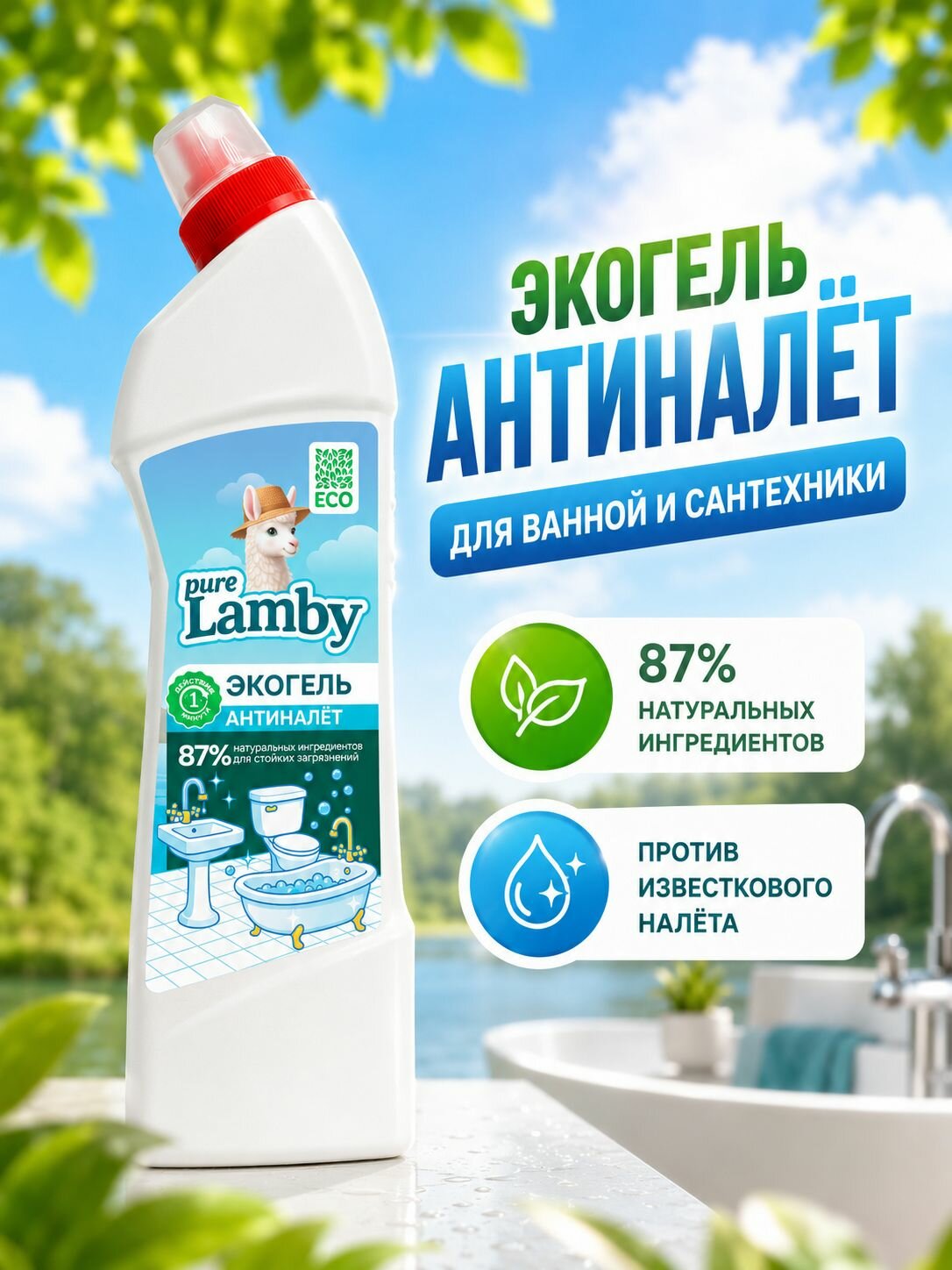 Чистящее средство для ванной антиналет Purelamby, 750 мл средство для ванной антиналет чистящее средство