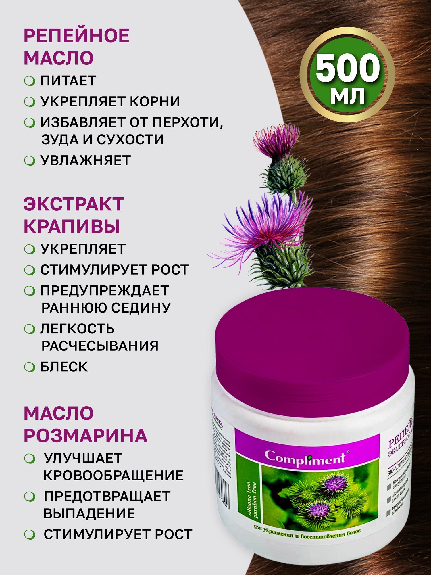 Compliment Репейная экспресс - маска для волос 500мл — фото 1