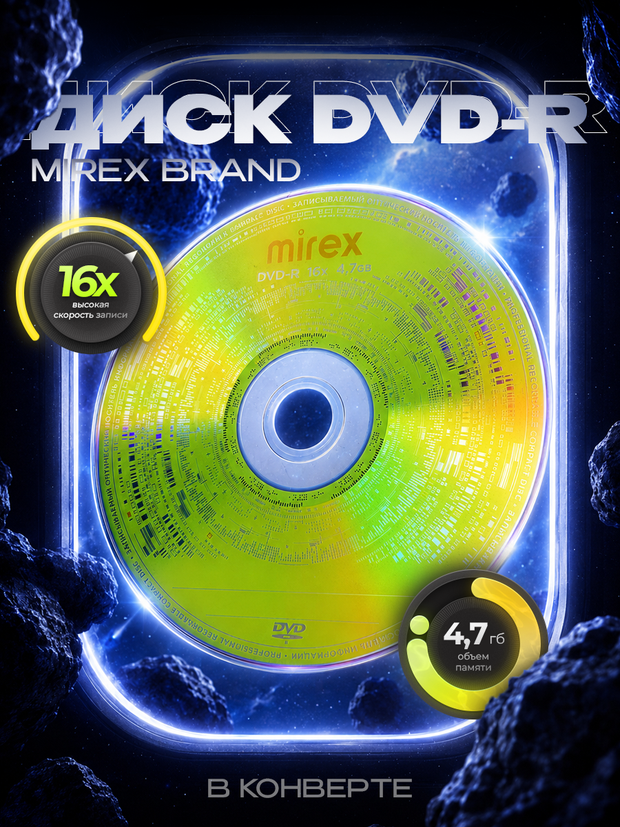 Диск DVD-R Mirex Brand, 16x, 4.7 Гб, конверт, 1 шт, цвет желтый