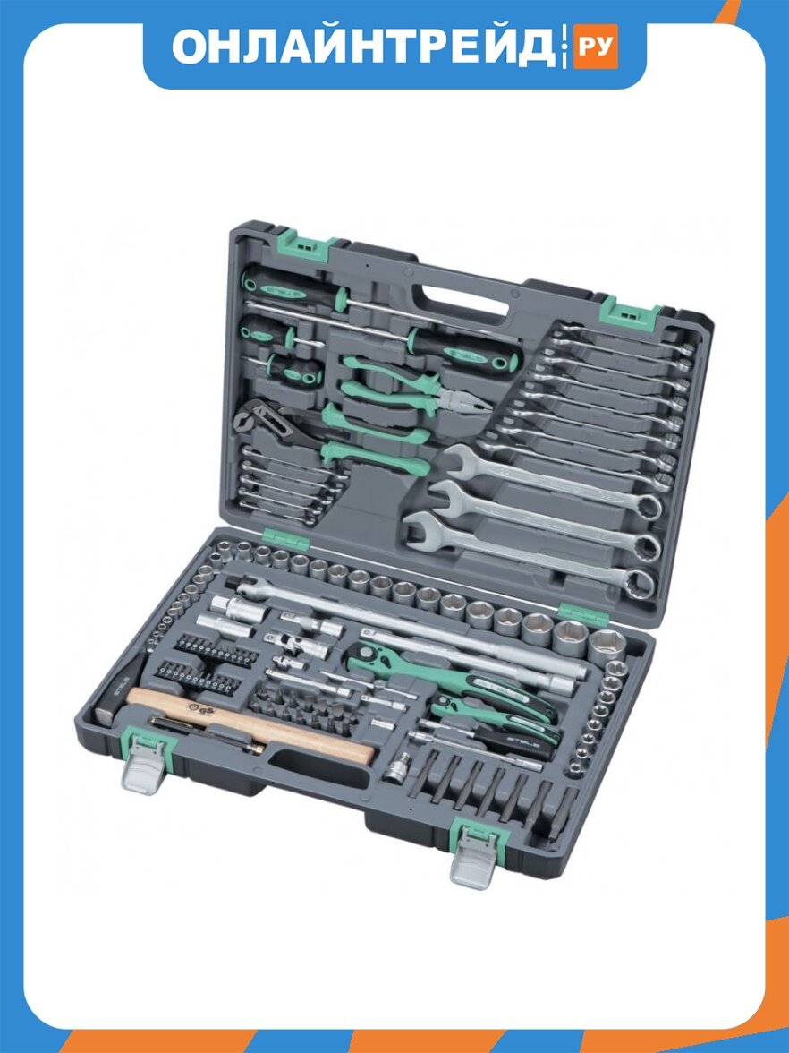 Набор инструментов Stels Equipment STELS 14112, 1/4", 1/2", Cr-V, S2, усиленный кейс, 119 предметов