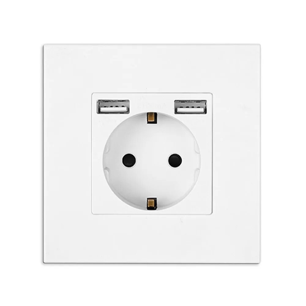 Розетка с usb,220В с заземлением и защитой от короткого замыкания, со шторками, белый.